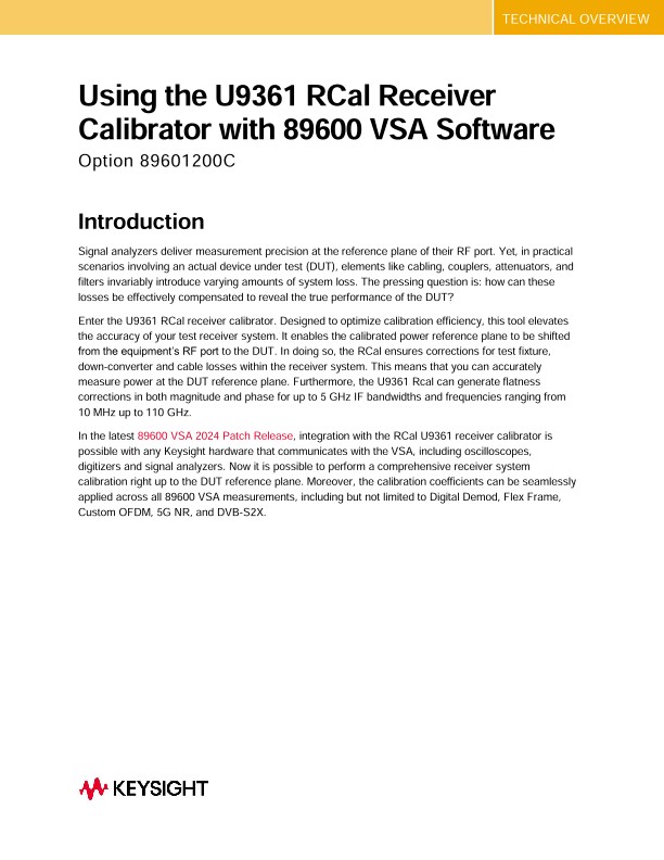 Using the U9361 RCal Receiver Calibrator with 89600 VSA Software PDF ...