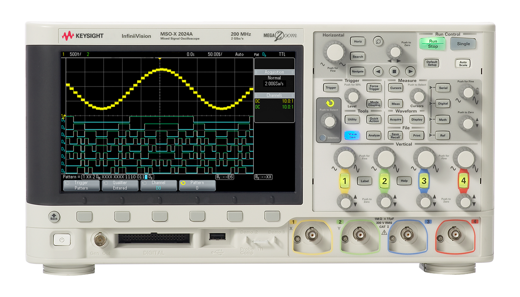 MSOX2024A Mixed Signal Oscilloscope: 200 MHz, 4 Analog Plus 8 Digital ...