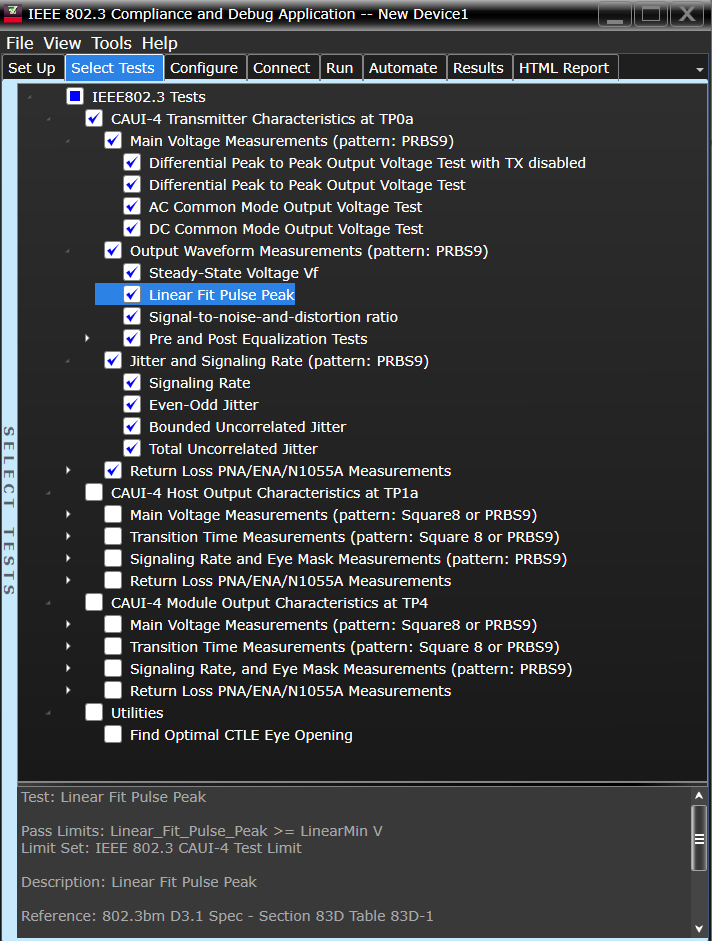 N1091BMCA Electrical TX Test SW for IEEE 802.3bm (XLAUI, CAUI-4, CAUI ...