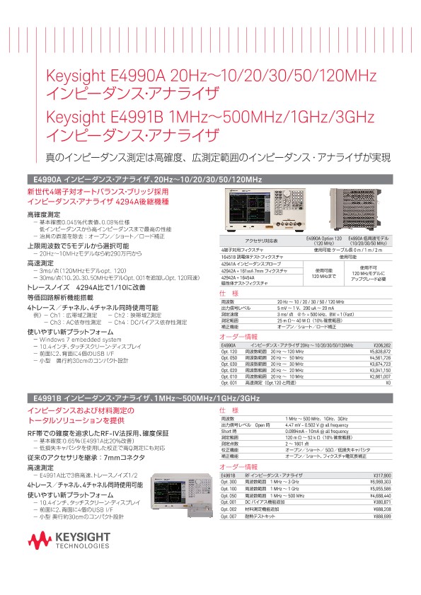 Keysight E4990A / E4991B インピーダンス・アナライザ PDF Asset Page | Keysight