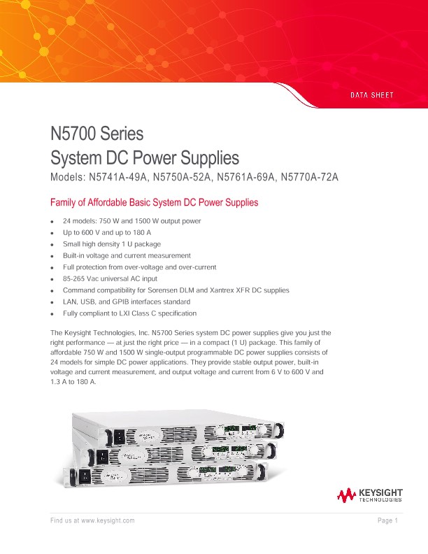 N5700 Series System DC Power Supplies PDF Asset Page | Keysight